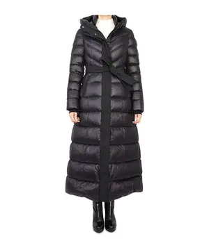 Mackage Calina Lustrous Down Maxi Coat With Drawstring Hood And Belted Waist