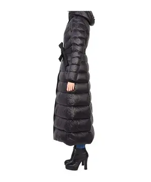 Mackage Calina Lustrous Down Maxi Coat With Drawstring Hood And Belted Waist
