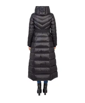 Mackage Calina Lustrous Down Maxi Coat With Drawstring Hood And Belted Waist