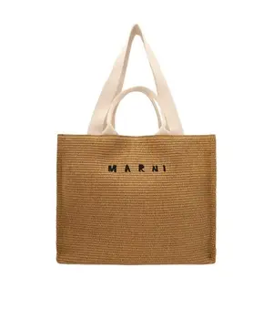 Marni Logo Embroidered Woven Top Handle Bag