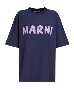 Marni Logo Printed Crewneck T-shirt - Blue