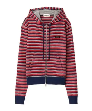 Miu Miu Striped Wool Zip-up Hoodie Jacket