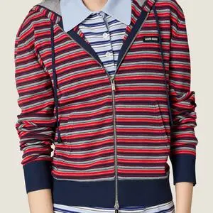 Miu Miu Striped Wool Zip-up Hoodie Jacket