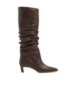 ALOHAS Kalila Pleated Leather Knee High Boots - Black