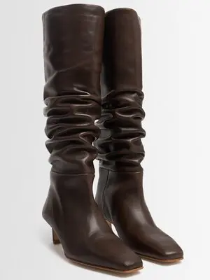 ALOHAS Kalila Pleated Leather Knee High Boots - Black