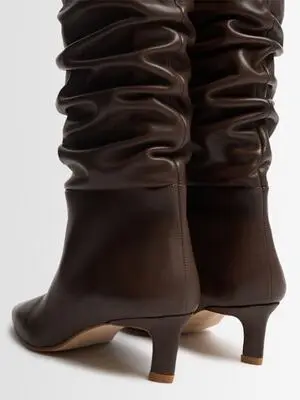 ALOHAS Kalila Pleated Leather Knee High Boots - Black
