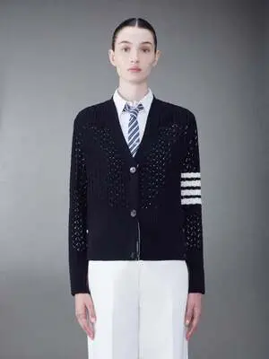 Thom Browne 4-bar Pointelle-knitted Button-up Cardigan