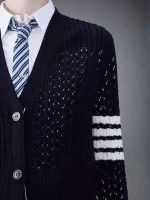 Thom Browne 4-bar Pointelle-knitted Button-up Cardigan