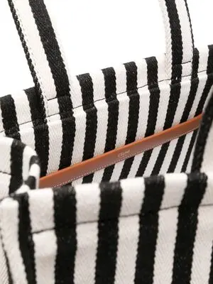 Celine Large Cabas Thais Tote Bag In Striped Textile And Calfskin