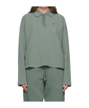 AMI Paris De Coeur Long-sleeved Polo Shirt - Gray