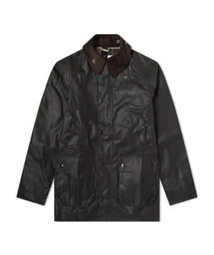 Barbour Waxed Cotton Jacket With Corduroy Collar - Black