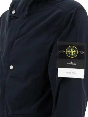 Stone Island Hooded Jacket With Compass Badge - Blue