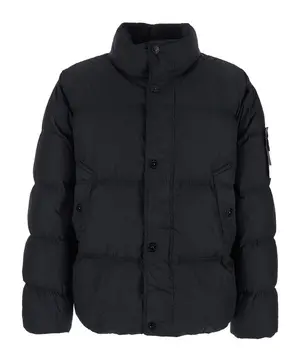 Stone Island Logo Patch Bomber Jacket - Black