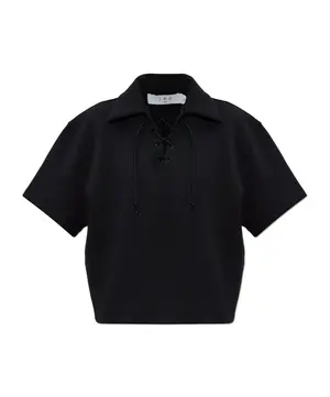 IRO PARIS Short Sleeve Crop Top With V-neck And Lace Up Detail