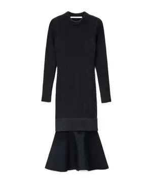 Alexander Wang Ribbed Long Sleeve Midi Dress With Flared Hem