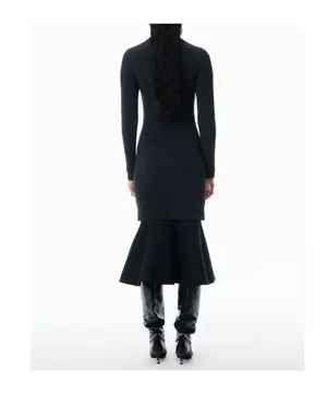 Alexander Wang Ribbed Long Sleeve Midi Dress With Flared Hem