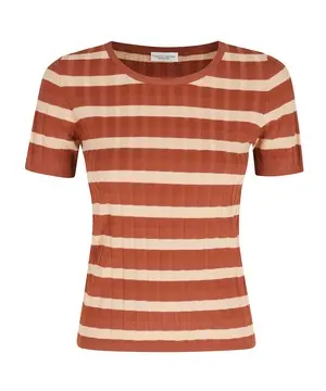 ROBERTO COLLINA Striped Fine Knit Sweater With Crew Neck And Short Sleeves