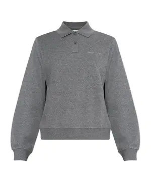 SAMSOE SAMSOE Long Sleeve Collared Polo Top With Logo Detailing - Gray