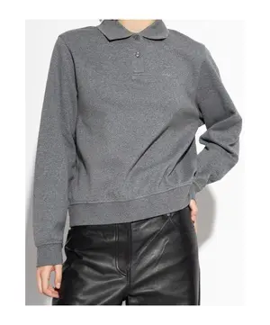 SAMSOE SAMSOE Long Sleeve Collared Polo Top With Logo Detailing - Gray
