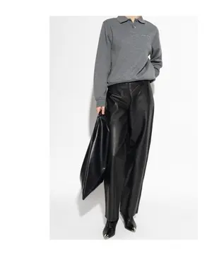 SAMSOE SAMSOE Long Sleeve Collared Polo Top With Logo Detailing - Gray