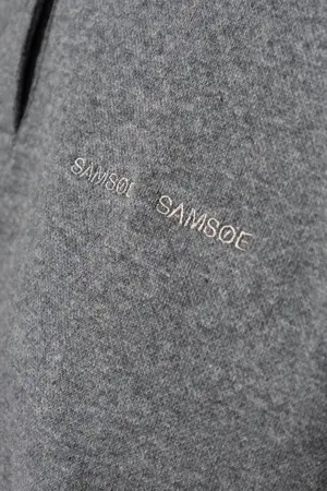 SAMSOE SAMSOE Long Sleeve Collared Polo Top With Logo Detailing - Gray