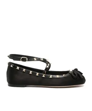 Valentino Garavani Rockstud Bow Detailed Ballerina Flats - Black
