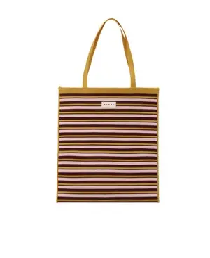 Marni Striped Logo Patch Tote Bag - Brown