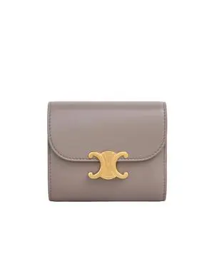 Celine Small Flap Wallet Triomphe In Shiny Calfskin - Gray