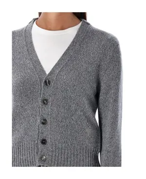 AMI Paris Heart Embroidered V-neck Cardigan - Gray