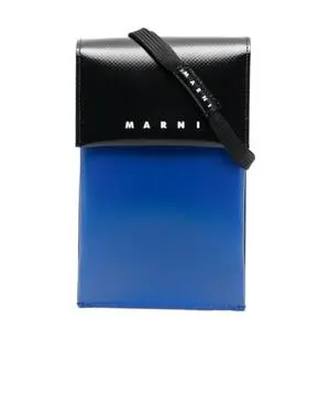 Marni Logo Printed Two Toned Strappy Phone Pouch - Blue