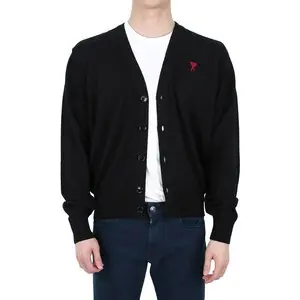 Ami Long Sleeve Cardigan With Logo Embellishment