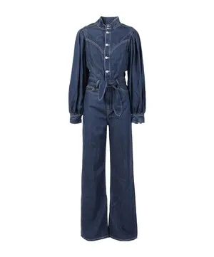 7 For All Mankind Tie-waist Long-sleeve Denim Jumpsuit - Blue