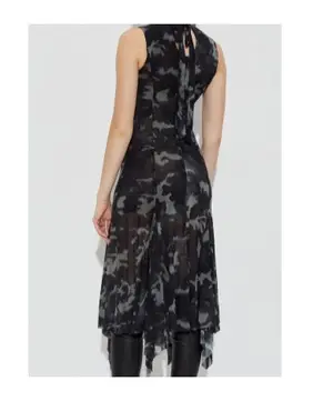 MISBHV Keyhole-neck Asymmetric Dress With Printed Sheer Fabric