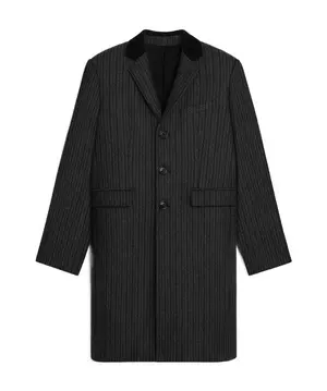Celine Chesterfield Coat In Striped Wool - Anthracite/black