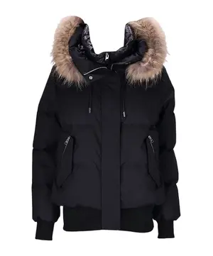 Mackage Hooded Down Jacket With Fur Trim - Black