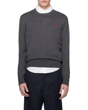 AMI Paris De Coeur Embroidered Crewneck Jumper - Gray