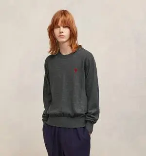 AMI Paris De Coeur Embroidered Crewneck Jumper - Gray
