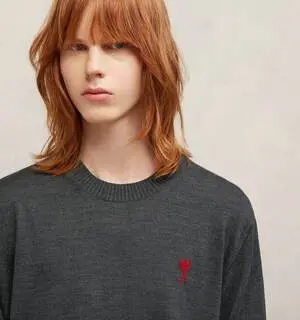 AMI Paris De Coeur Embroidered Crewneck Jumper - Gray