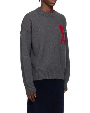 AMI Paris De Coeur Crewneck Long-sleeved Jumper - Gray