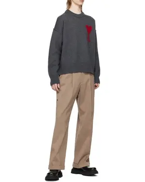 AMI Paris De Coeur Crewneck Long-sleeved Jumper - Gray