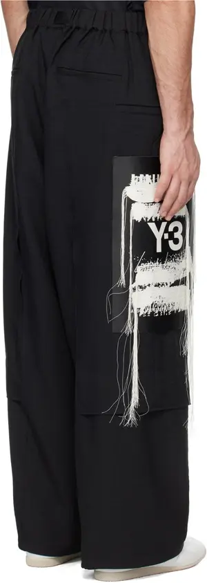 Y3 Belted Waist Trousers With Graphic Logo Patch