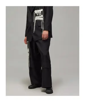 Y3 Belted Waist Trousers With Graphic Logo Patch
