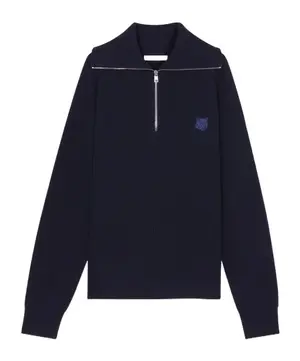 Maison Kitsuné Fox-patch Half-zip Waffle-knitted Jumper