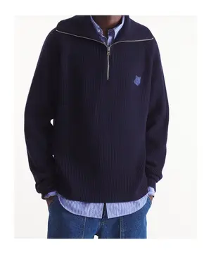 Maison Kitsuné Fox-patch Half-zip Waffle-knitted Jumper