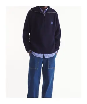 Maison Kitsuné Fox-patch Half-zip Waffle-knitted Jumper