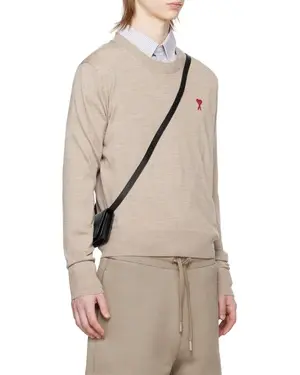 AMI Paris De Coeur Embroidered Crewneck Jumper - Light Beige