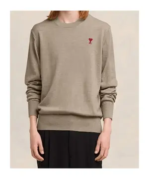 AMI Paris De Coeur Embroidered Crewneck Jumper - Light Beige