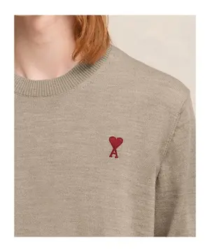AMI Paris De Coeur Embroidered Crewneck Jumper - Light Beige