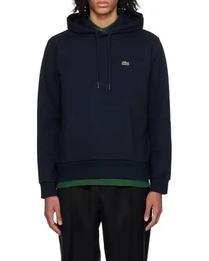 Lacoste Logo Embroidered Drawstring Hoodie - Black