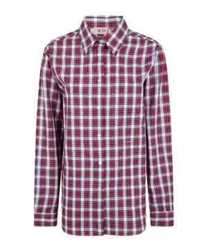 N.21 Check-pattern Logo-embroidered Long-sleeve Shirt